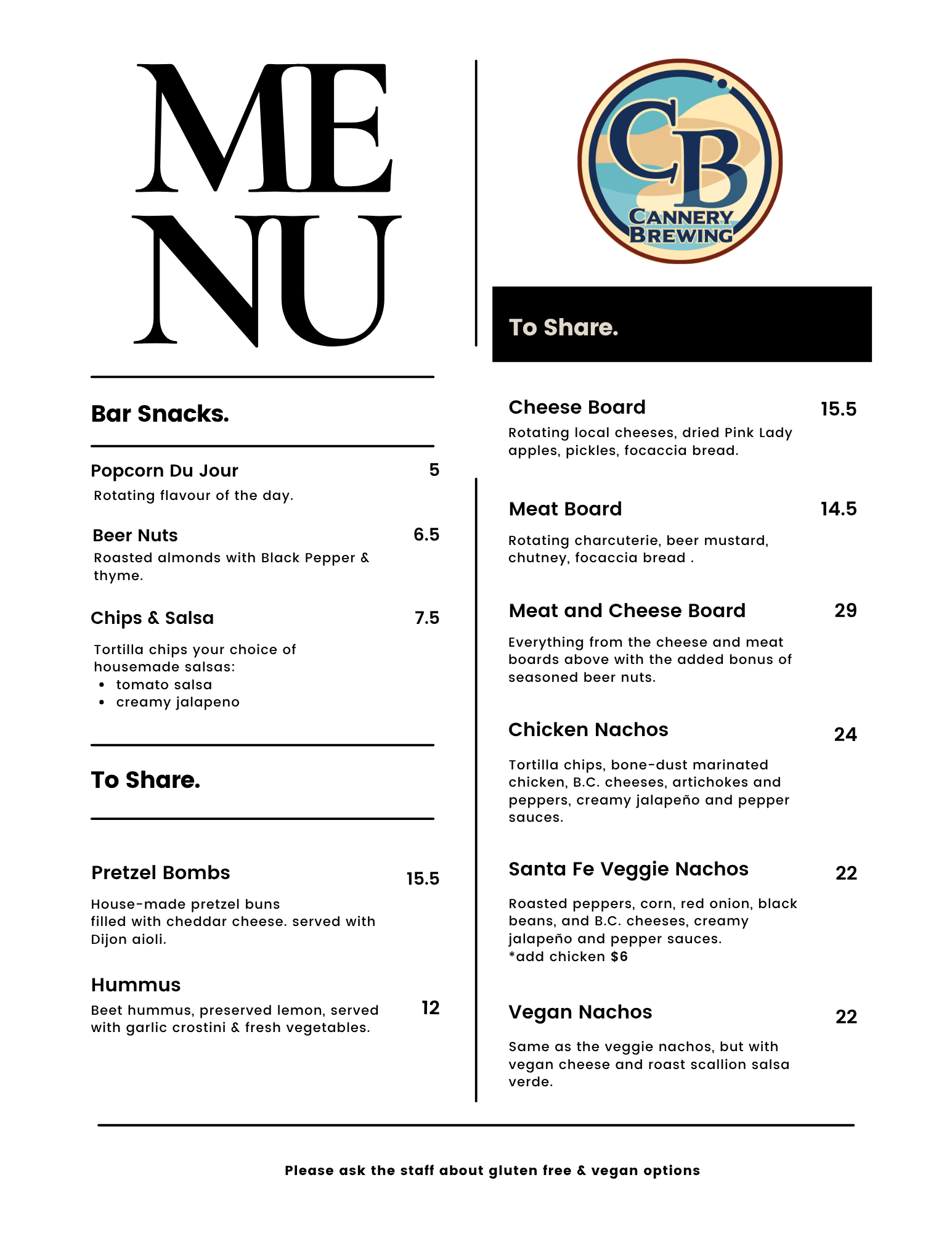 Menu – Cannery Brewing Co.